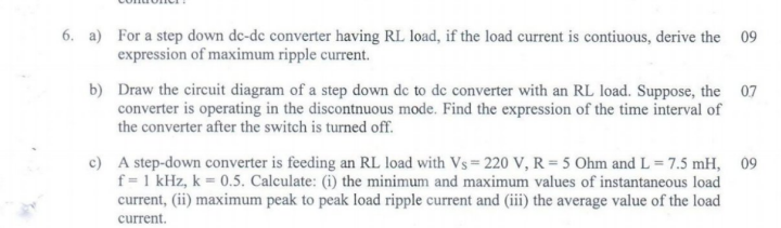 Solved a) For a step down dc-dc converter having RL load, if | Chegg.com