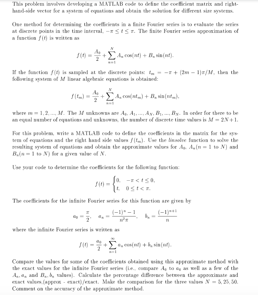 This problem involves developing a MATLAB code to | Chegg.com