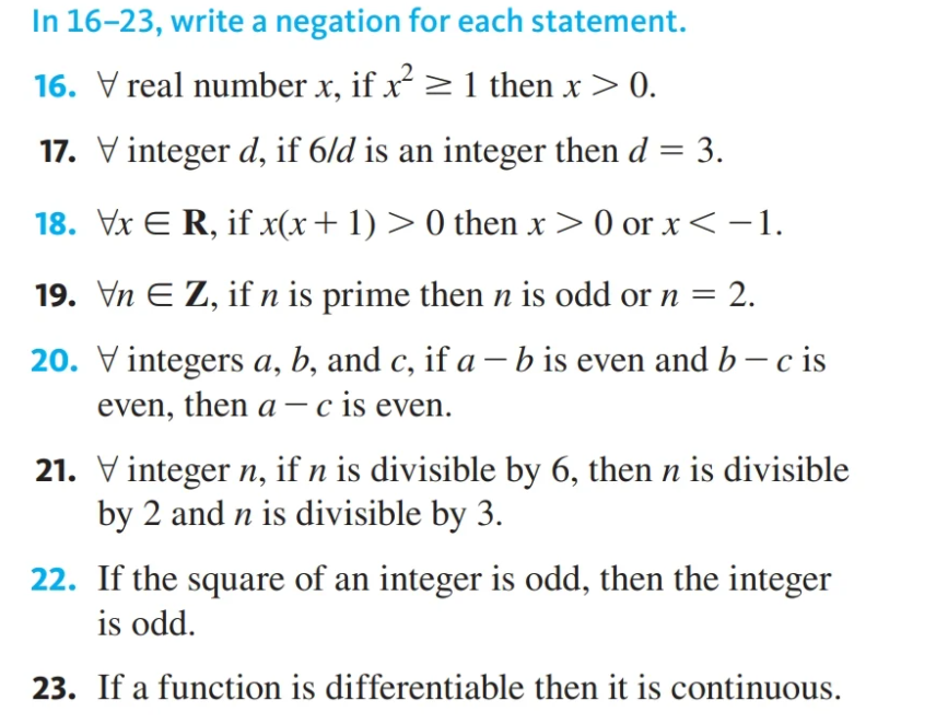 Solved In 16-23, write a negation for each statement. 16. V | Chegg.com