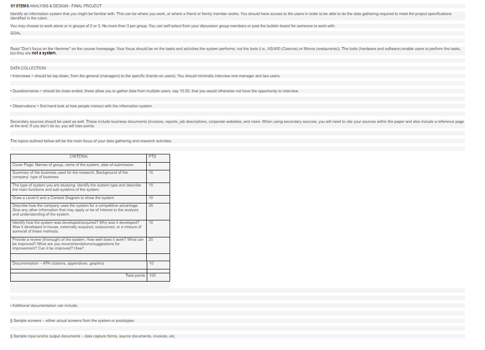 Solved SY STEM S ANALYSIS & DESIGN - ﻿FINAL | Chegg.com
