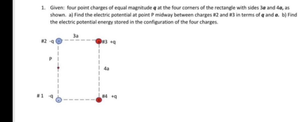 Solved 1. Given: four point charges of equal magnitude q at | Chegg.com