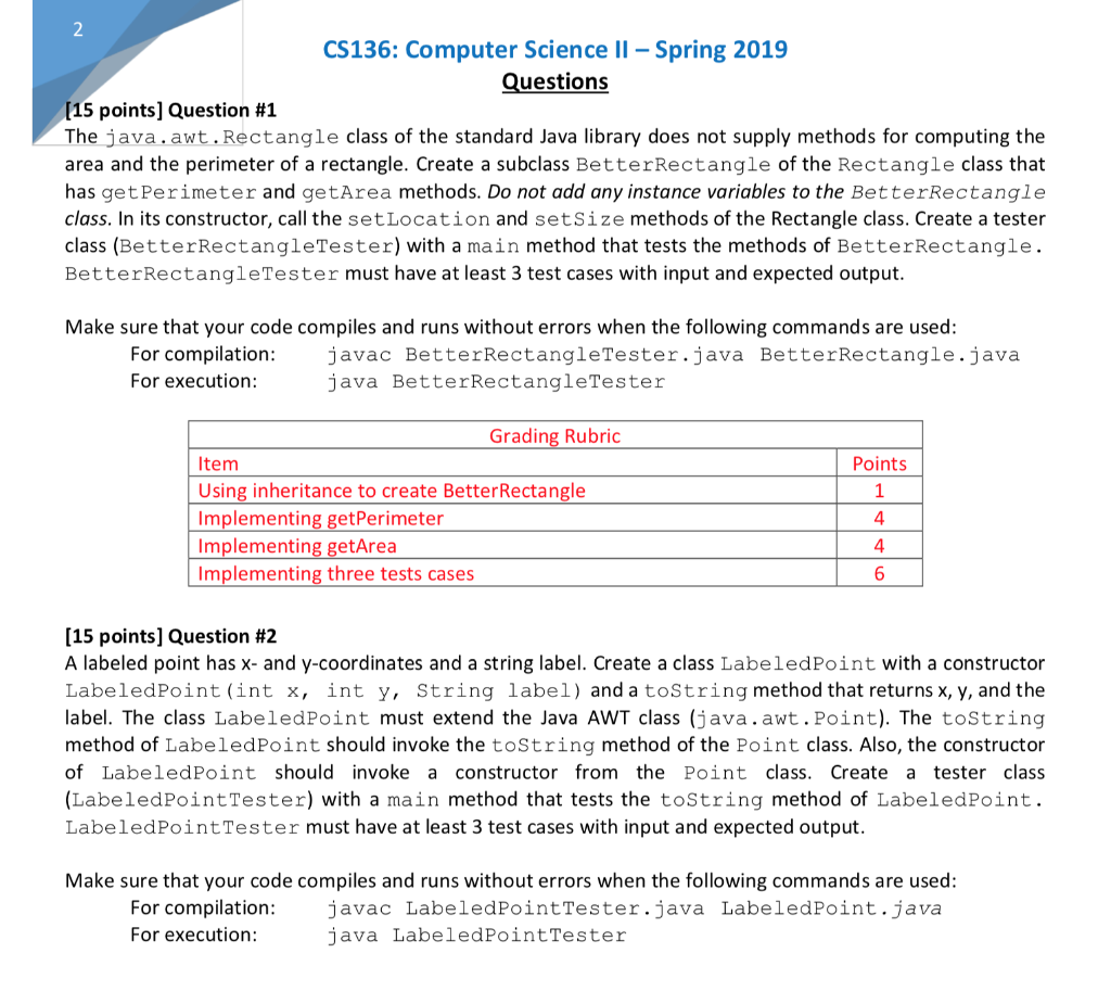 Solved CS136: Computer Science I -Spring 2019 uestions [15 | Chegg.com
