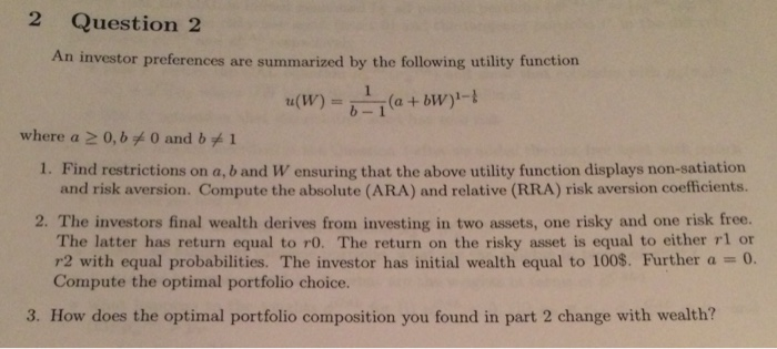 2 Question 2 An investor preferences are summarized | Chegg.com