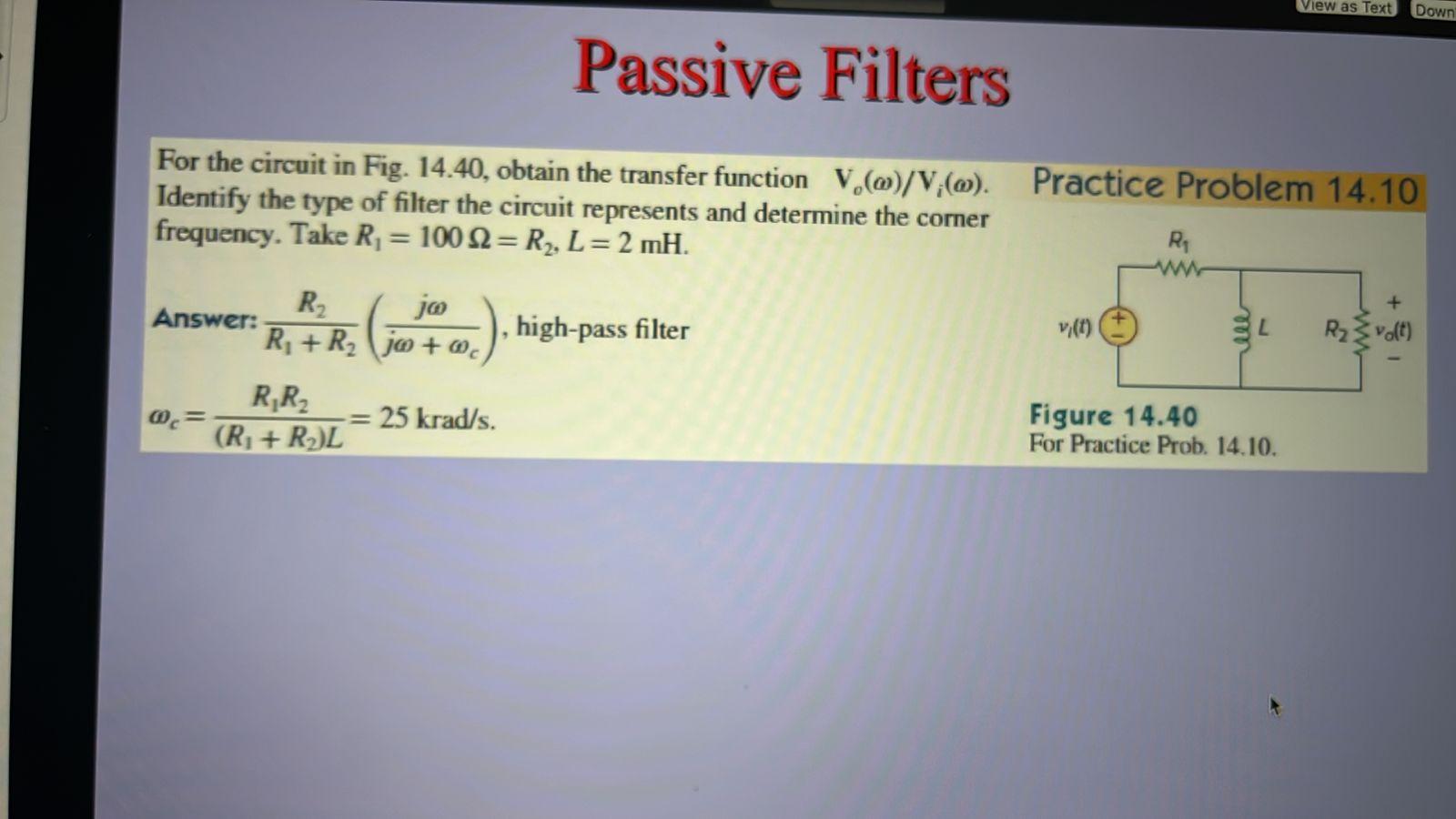 Solved Passive Filters For the circuit in Fig. 14.40, obtain | Chegg.com