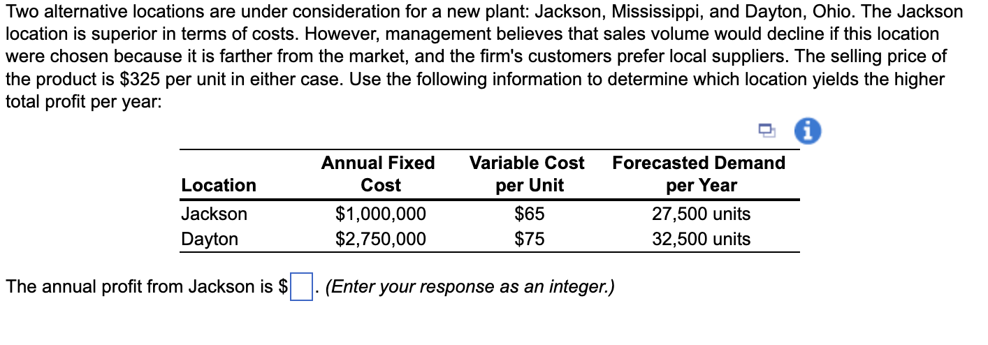 Solved Two alternative locations are under consideration for | Chegg.com