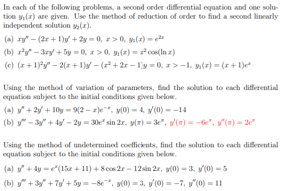 Solved In each of the following problems, a second order | Chegg.com