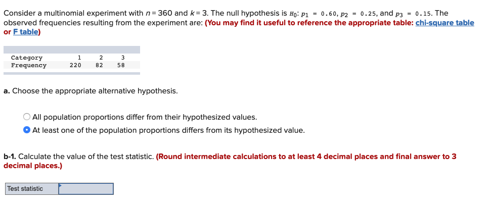 Solved Consider a multinomial experiment with n-360 and k 3. | Chegg.com