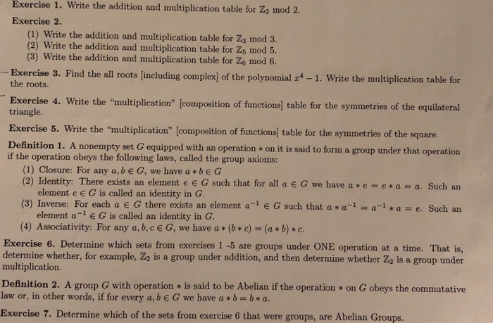 Solved Exercise 1. Write the addition and multiplication | Chegg.com