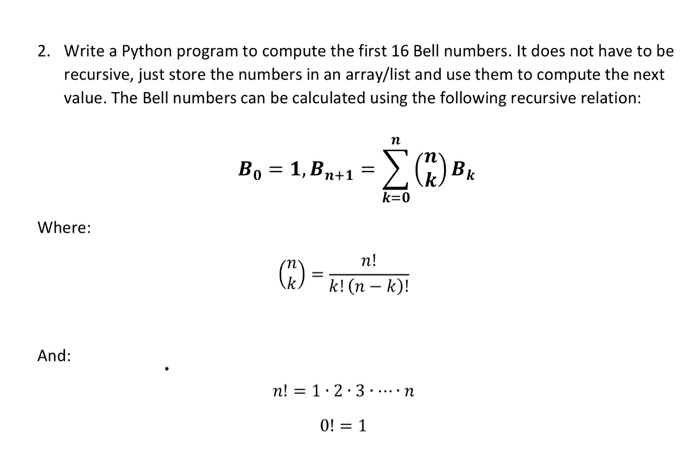 Solved Write a Python program to compute the first 16 Bell | Chegg.com