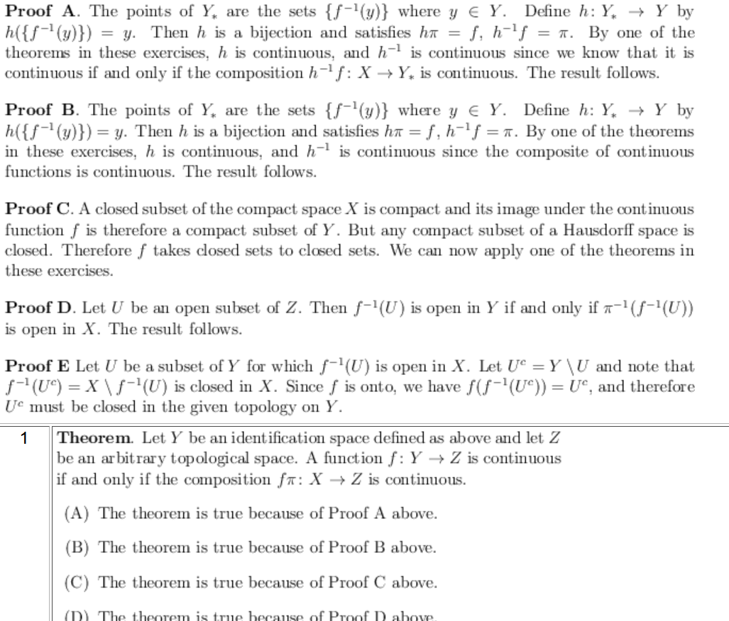 Solved Proof A. The points of Y∗ are the sets {f−1(y)} where | Chegg.com