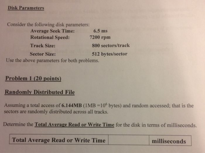 Solved Disk Parameters Consider the following disk | Chegg.com