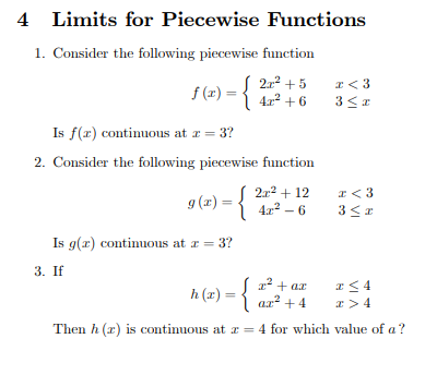 Solved 4 Limits for Piecewise Functions 1. Consider the | Chegg.com