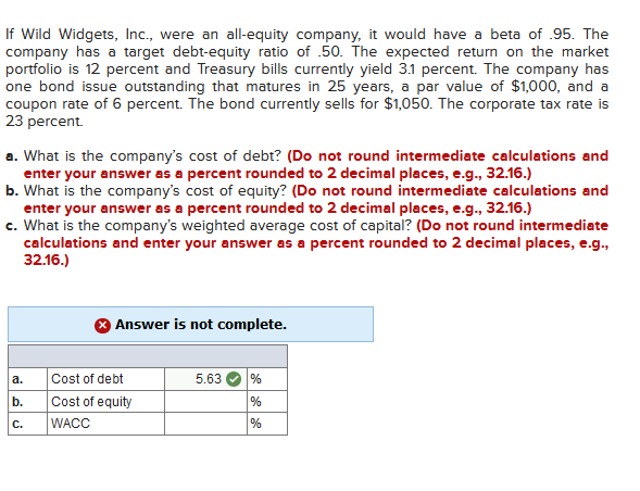 Solved If Wild Widgets, Inc., were an all-equity company, it | Chegg.com