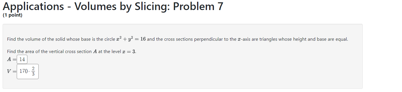 Solved Applications - Volumes by Slicing: Problem 7 (1 | Chegg.com