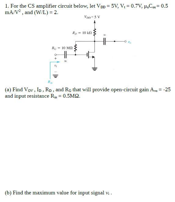 Solved 1. For the CS amplifier circuit below, let Vpp = 5V, | Chegg.com