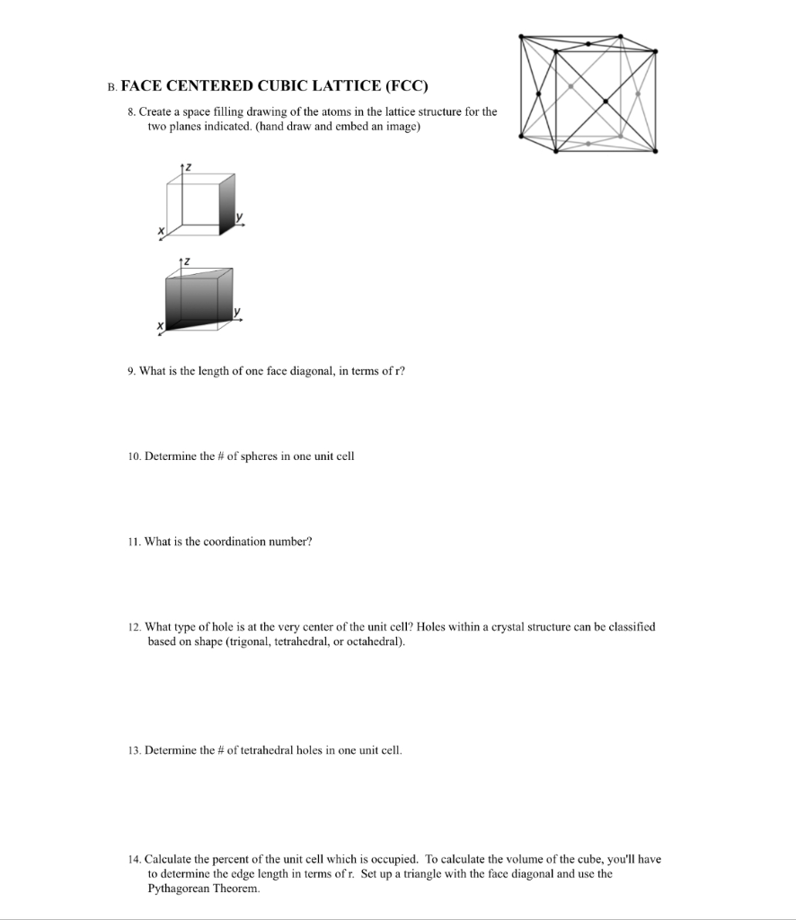 Solved B.FACE CENTERED CUBIC LATTICE (FCC) 8. Create a space | Chegg.com