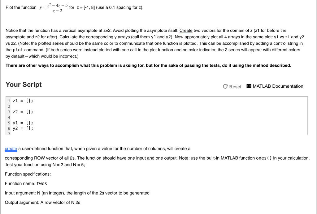 Solved Use Matlab for exercise 1a. z1 values, z2 values, | Chegg.com