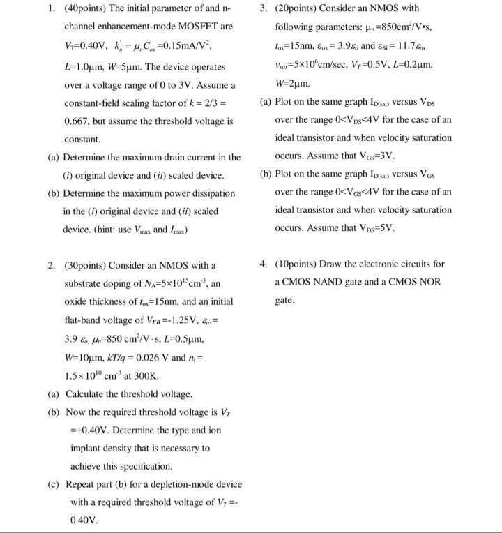 Solved (40points) The initial parameter of and n 1. 3. | Chegg.com