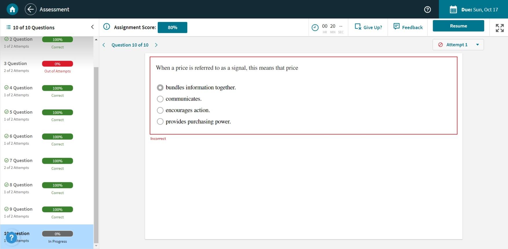 Solved Assessment Due: Sun, Oct 17 10 of 10 Questions | Chegg.com