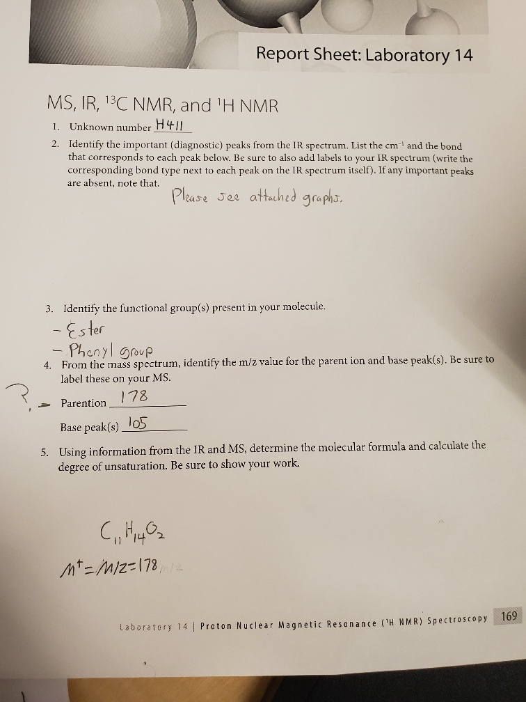 Solved Report Sheet: Laboratory 14 MS, IR, 13C NMR, and 'H | Chegg.com