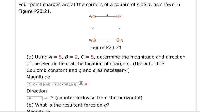 Solved Four point charges are at the corners of a square of | Chegg.com