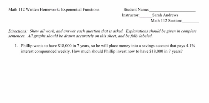 Solved Math 112 Written Homework Exponential Functions