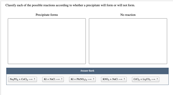 Solved Classify each of the possible reactions according to | Chegg.com