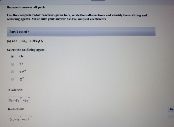 Solved Be sure to answer all parts. For the complete redox | Chegg.com