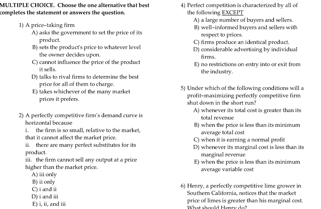Solved MULTIPLE CHOICE. Choose the one alternative that best | Chegg.com