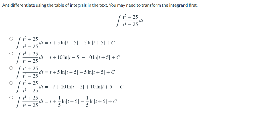 Solved Antidifferentiate using table of integrals. You may | Chegg.com