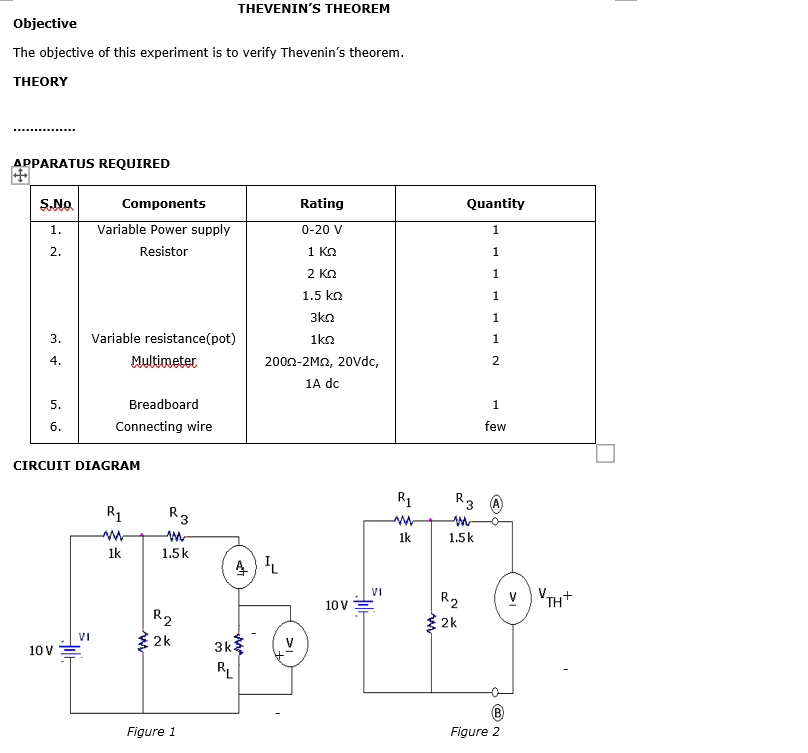 Solved THEVENIN'S THEOREM Objective The objective of this | Chegg.com
