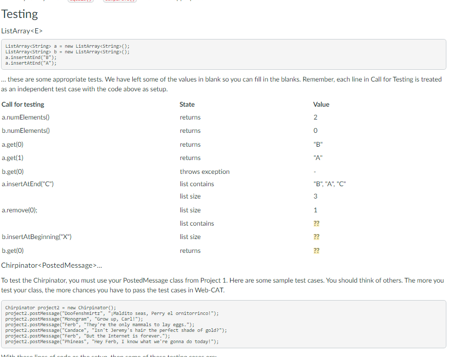 Project 2 - Array Based List Implementation | Chegg.com