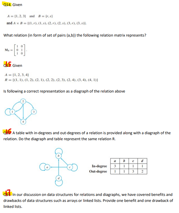 Solved Q14. Given A = (1,2,3) and Br.s) and A x B = {(1,7), | Chegg.com