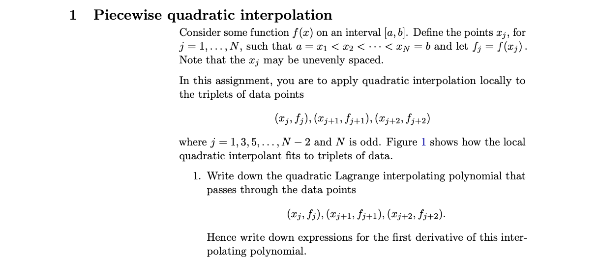 Solved 1 Piecewise quadratic interpolation Consider some | Chegg.com
