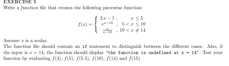 Solved EXERCISE 5 Write a function file that creates the | Chegg.com
