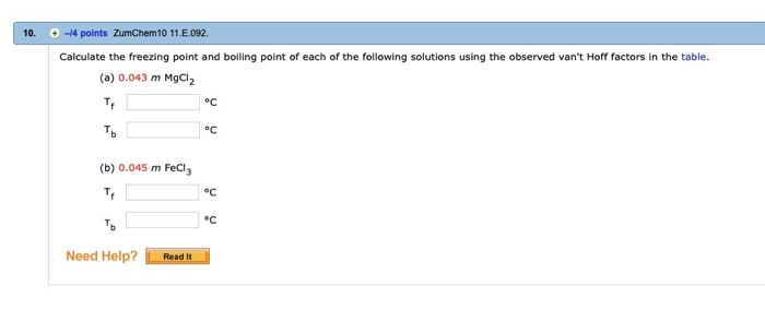 Solved Calculate the freezing point and boiling point of | Chegg.com