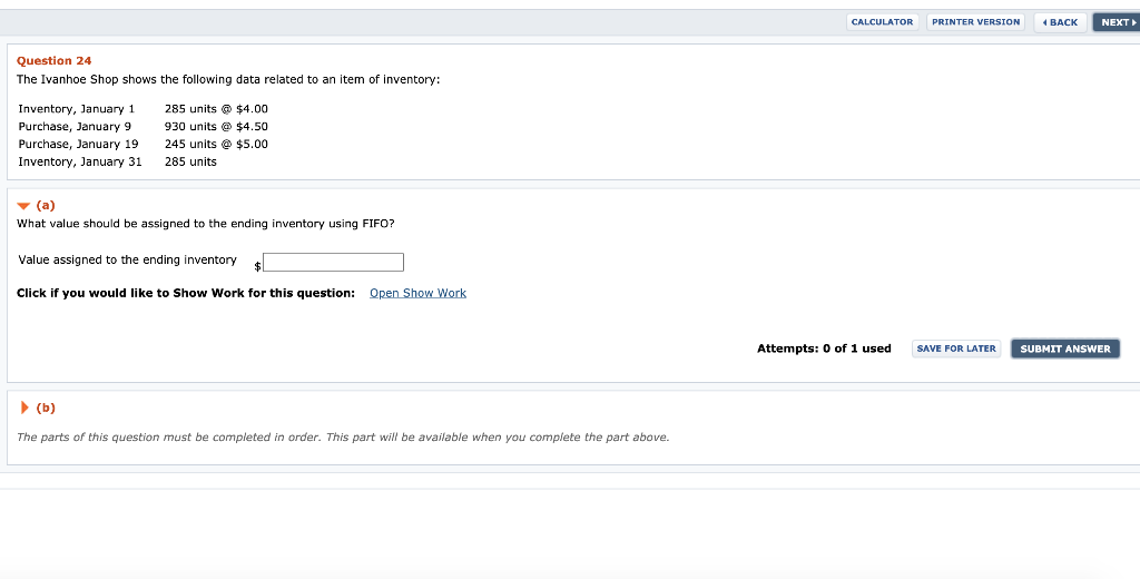 Solved CALCULATOR PRINTER VERSION 4 BACK NEXT Question 24 | Chegg.com