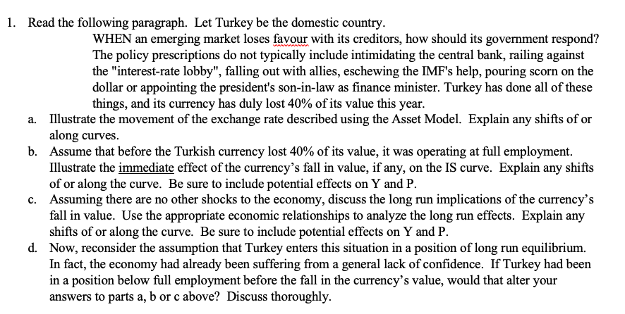 Solved 1. Read the following paragraph. Let Turkey be the | Chegg.com