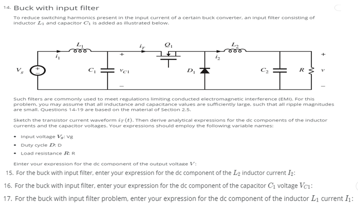 Solved 14. Buck with input filter To reduce switching | Chegg.com
