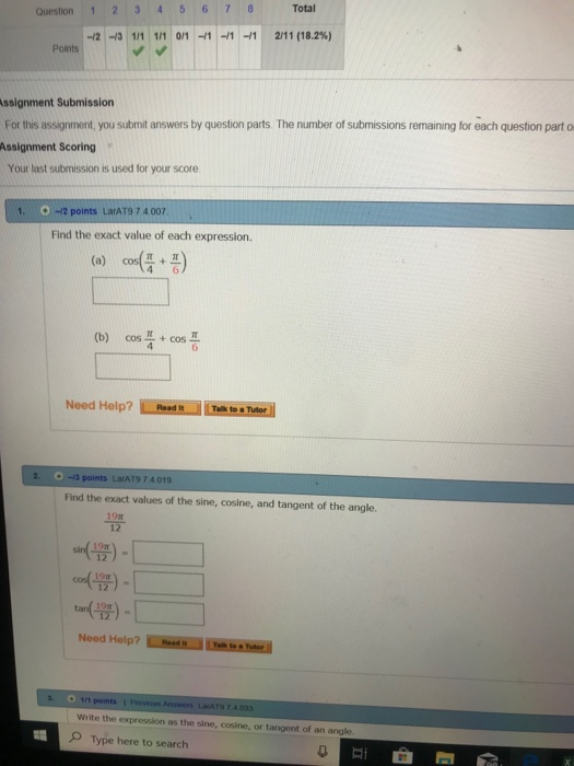 Solved Total Question 123 45678 2,11 (18.2%) -12 -3 | 1/1. | Chegg.com