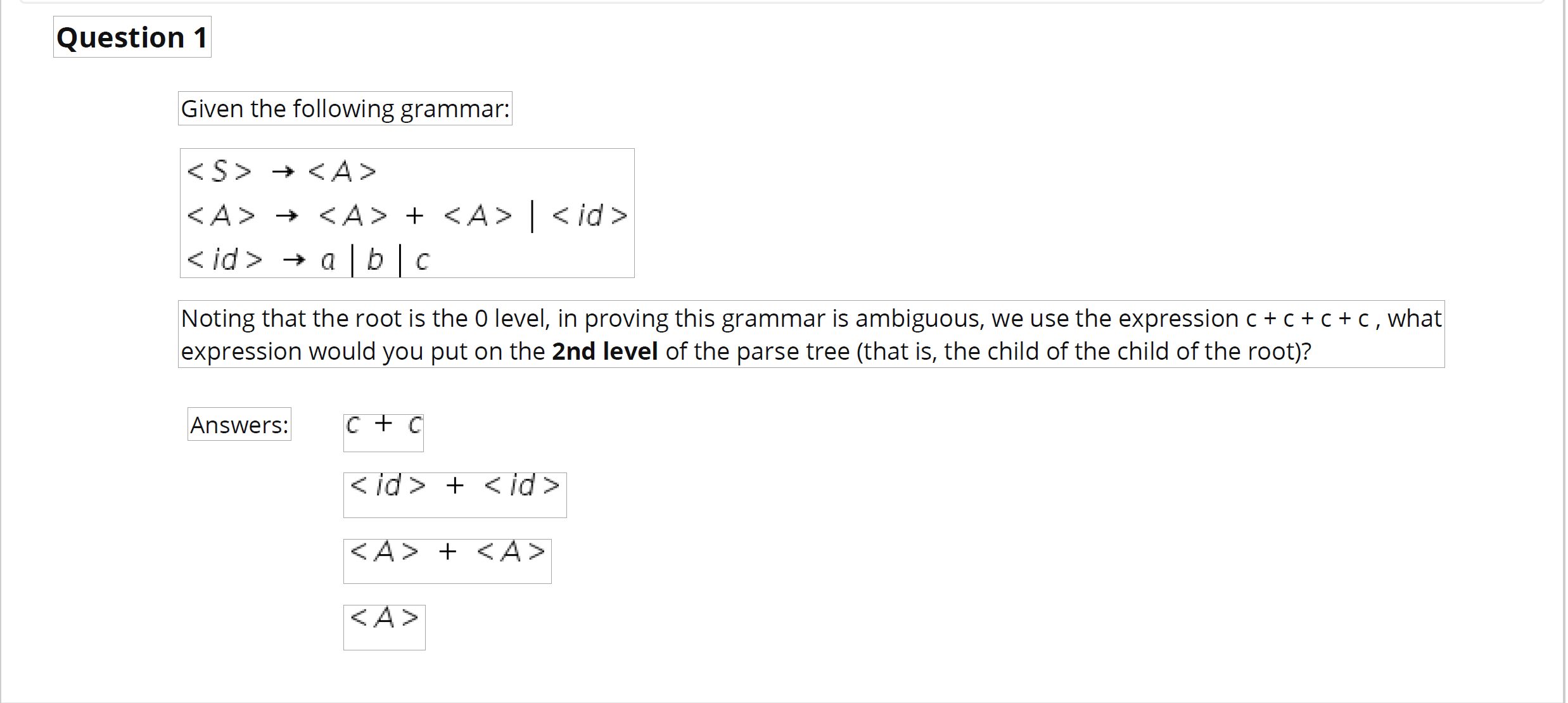 Solved Question 1 Given the following grammar: | Chegg.com