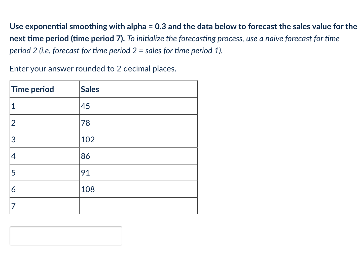 Solved Use exponential smoothing with alpha =0.3 and the | Chegg.com