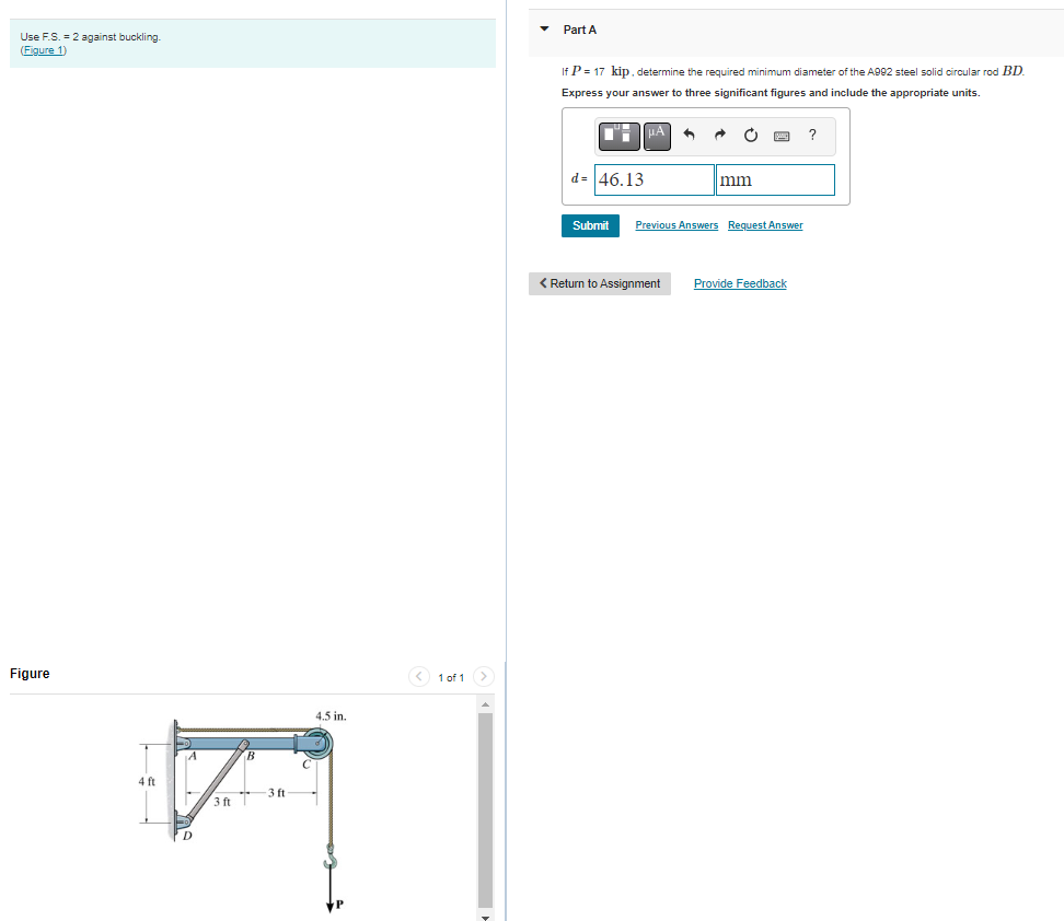 Solved Use F.S. = 2 against buckling. (Figure 1) Figure 4 ft | Chegg.com