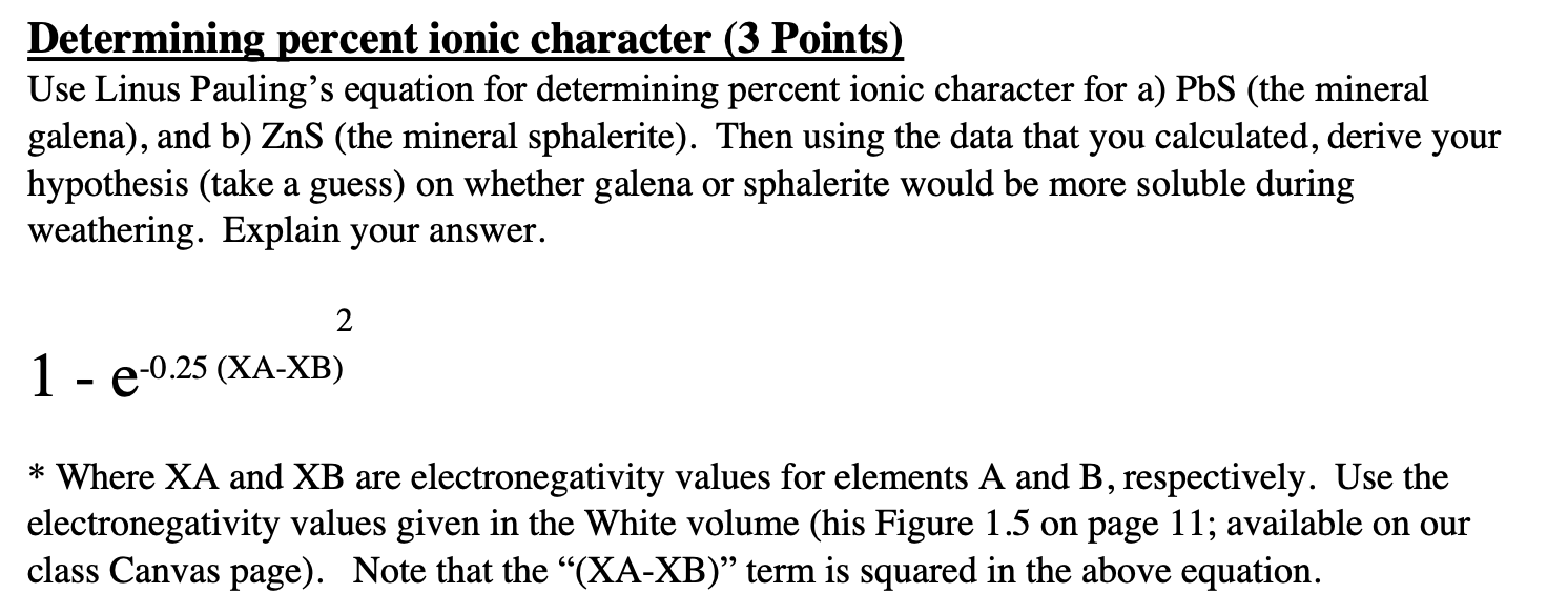 Solved Determining percent ionic character (3 Points) Use | Chegg.com