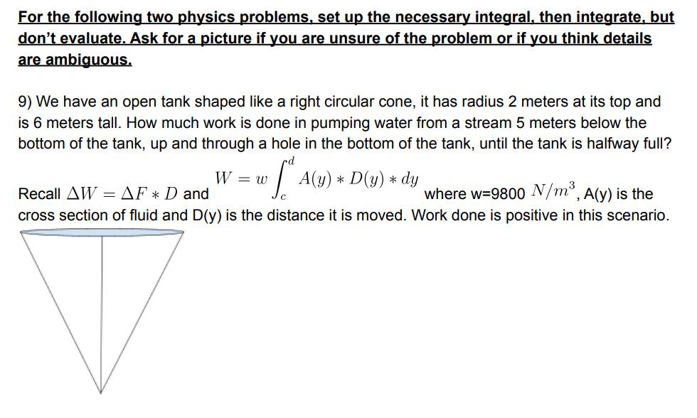 Solved For the following two physics problems, set up the | Chegg.com