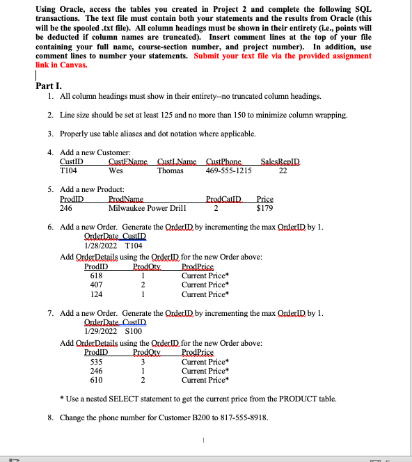 Using Oracle, access the tables you created in | Chegg.com