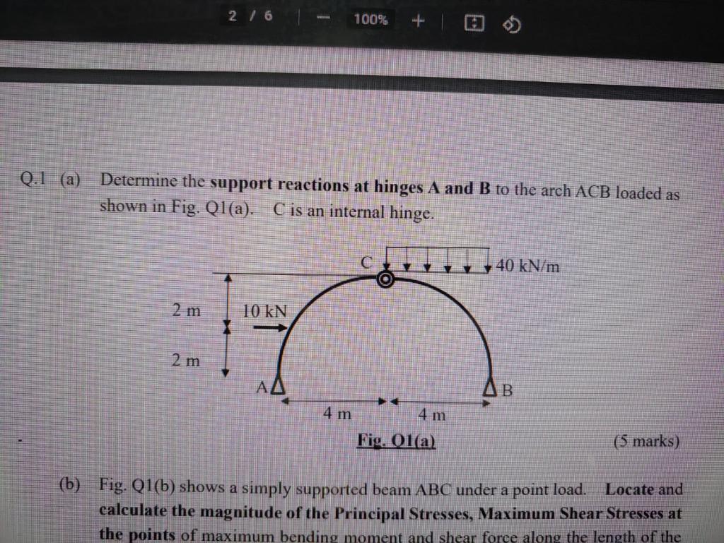 Solved 2 / 6 100% Determine the support reactions at hinges | Chegg.com
