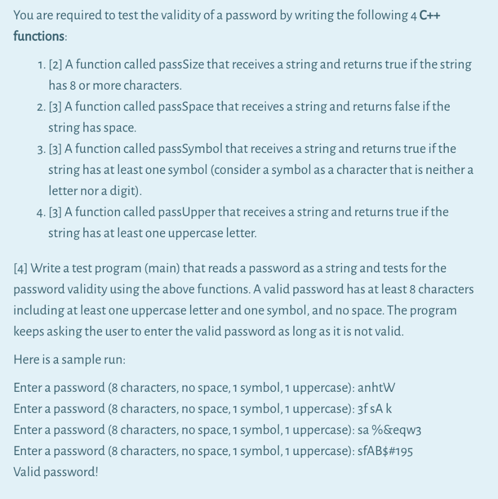 Solved You are required to test the validity of a password | Chegg.com