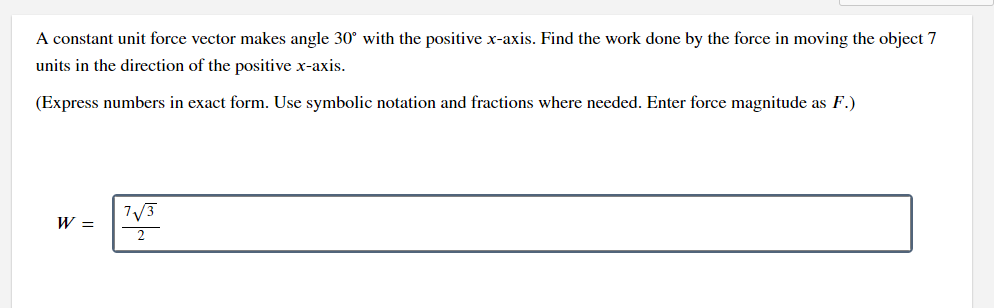 Solved A constant unit force vector makes angle 30∘ with the | Chegg.com