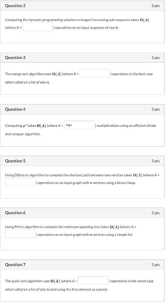 Solved Question 2 2 pts Computing the dynamic programming | Chegg.com